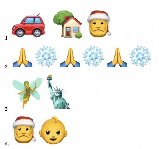 Can you guess the Christmas songs from the emojis? Try our tricky ... Can you guess the Christmas songs from the emojis? Try our tricky ...